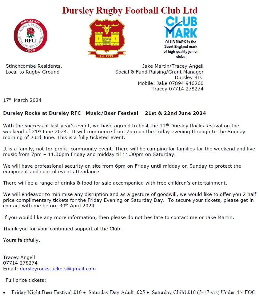 Dursley Rocks 2024 - Stinchcombe Village Website